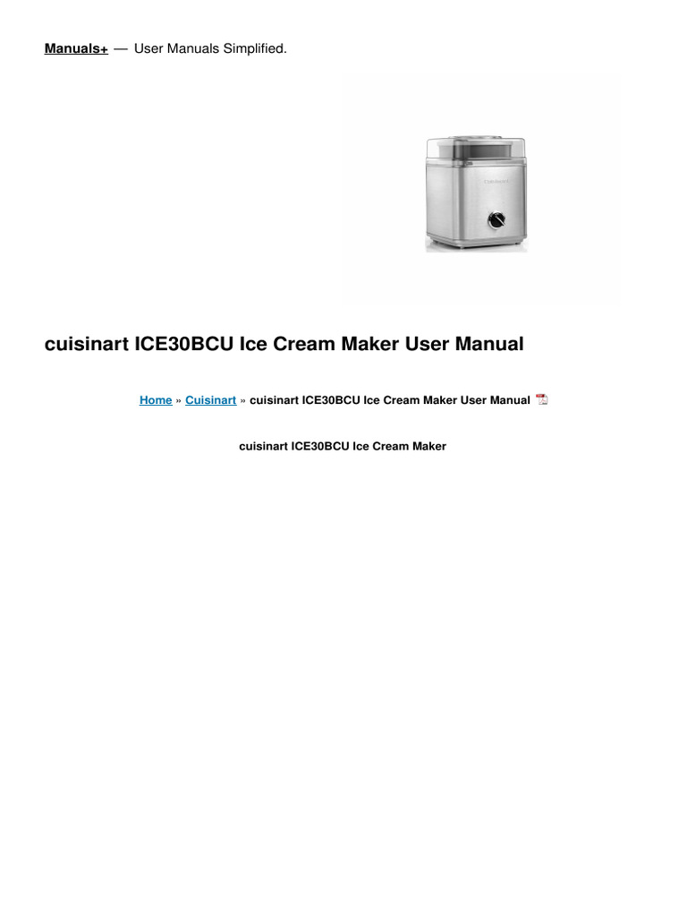 Cuisinart ICE30BCU Manual & Recipes | PDF | Ice Cream | Refrigerator