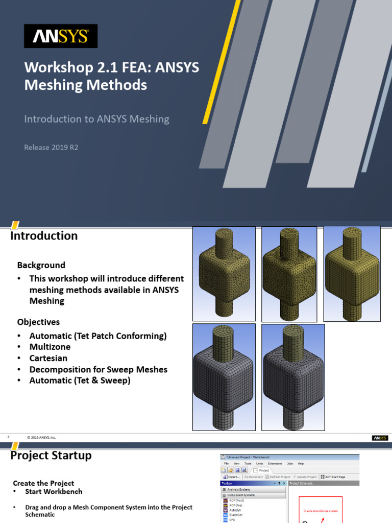 Mesh-Intro 19R2 WS2.1 FEA Workshop Instructions ANSYS Meshing Methods ...