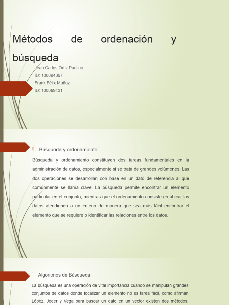 Métodos De Ordenación Y Búsqueda Pdf Algoritmos Algoritmos Y Estructuras De Datos