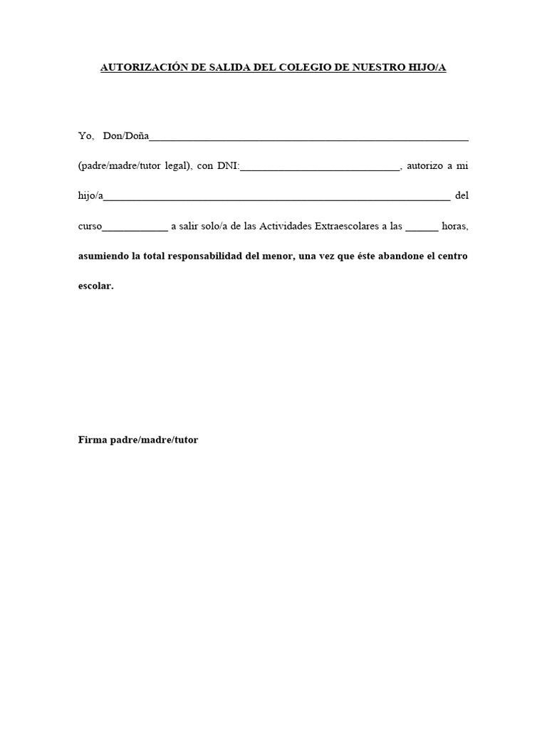 Autorización de Salida Escolar | PDF