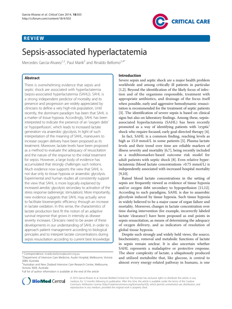 Understanding Sepsis-Associated Hyperlactatemia | PDF | Lactate ...