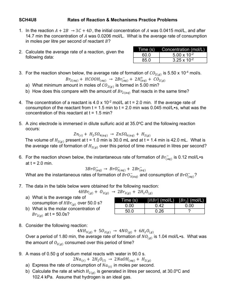 Rates of Reaction & Mechanisms Practice Problems | PDF | Mole (Unit ... Rates of Reaction & Mechanisms Practice Problems | PDF | Mole (Unit ...