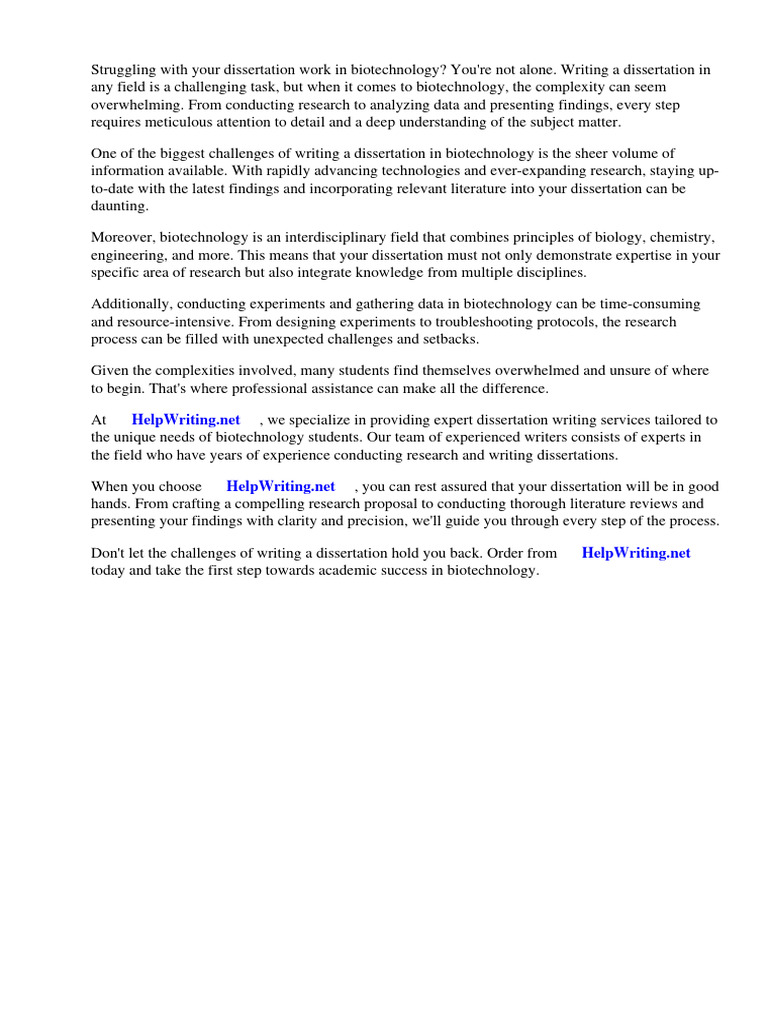 Dissertation Work in Biotechnology | PDF | Biotechnology | Proteins