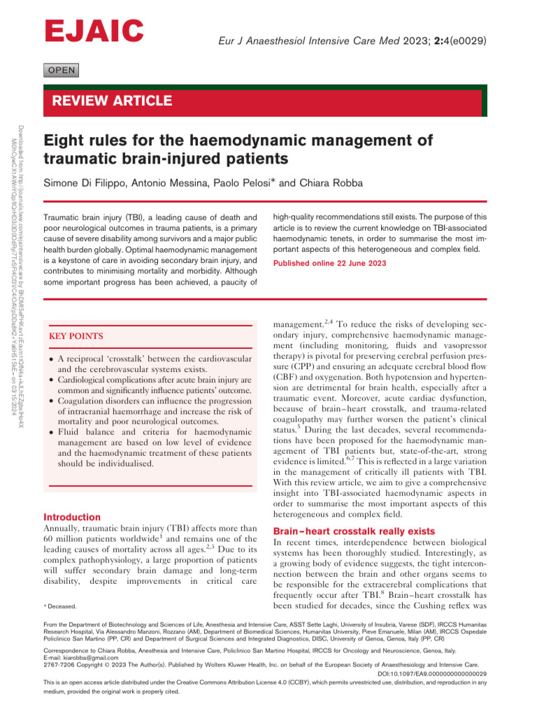 Eight Rules For The Haemodynamic Management of Traumatic Brain-Injured ...