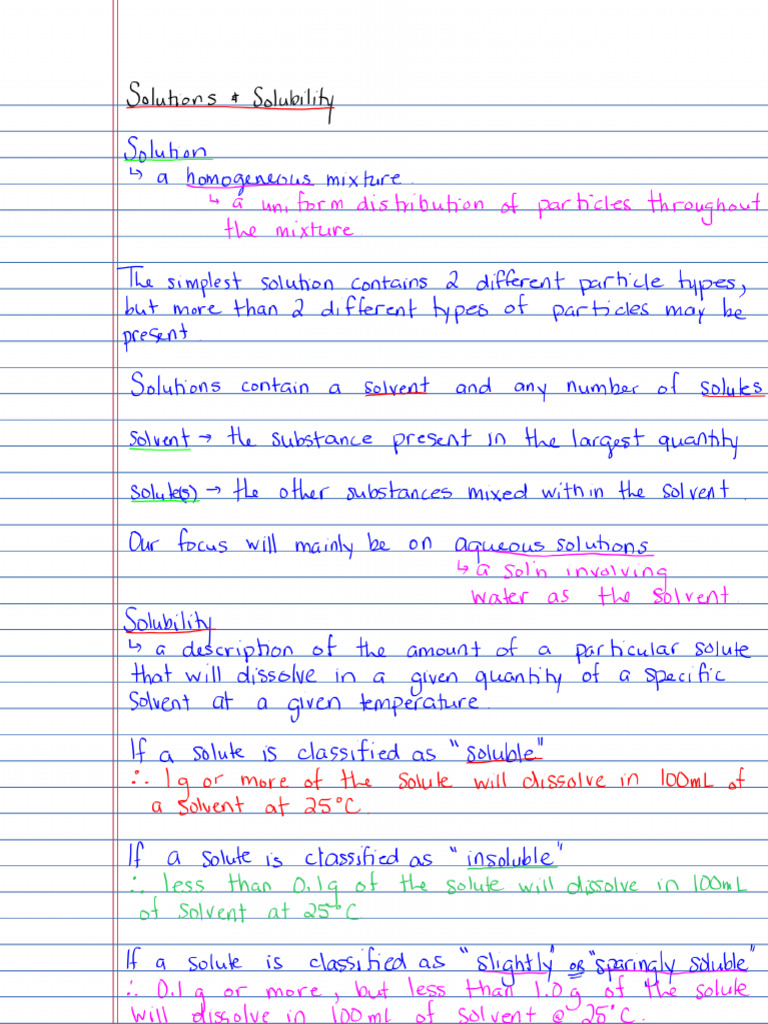 Solutions & Solubility (Notes) | PDF