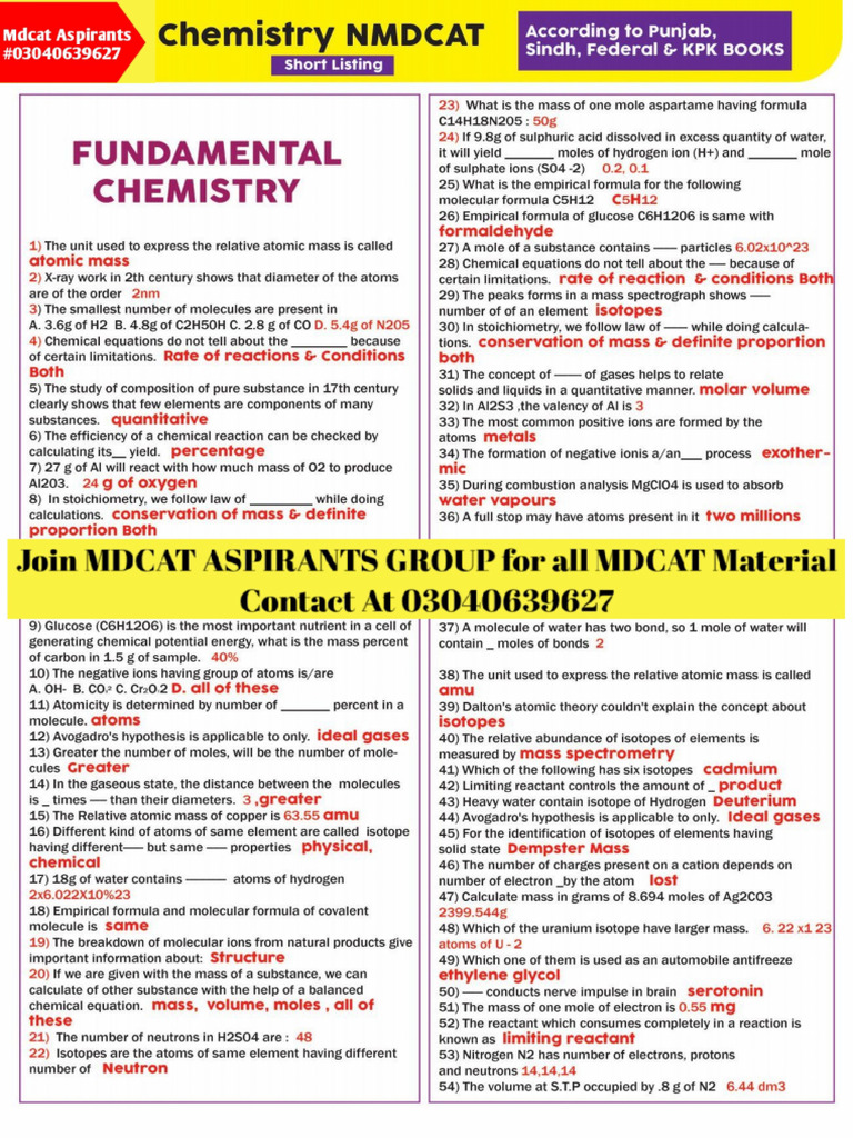 Chem Shortlisting NMDCAT | PDF