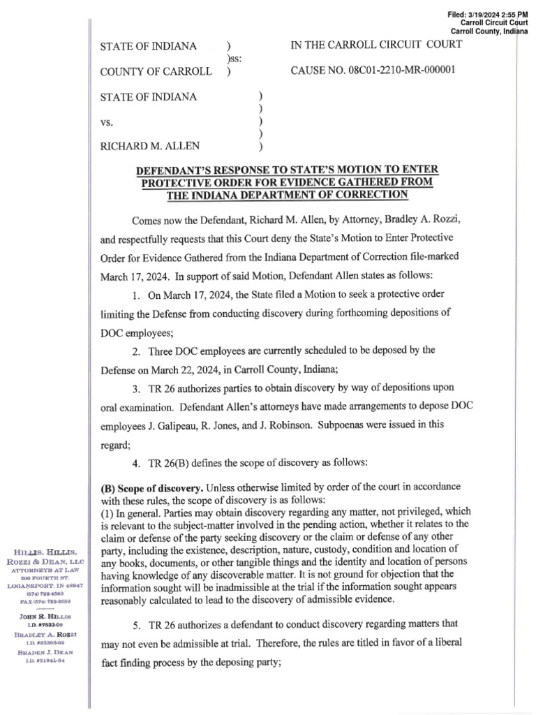 Defendant's Response To State's Motion To Enter Protective Order For ...