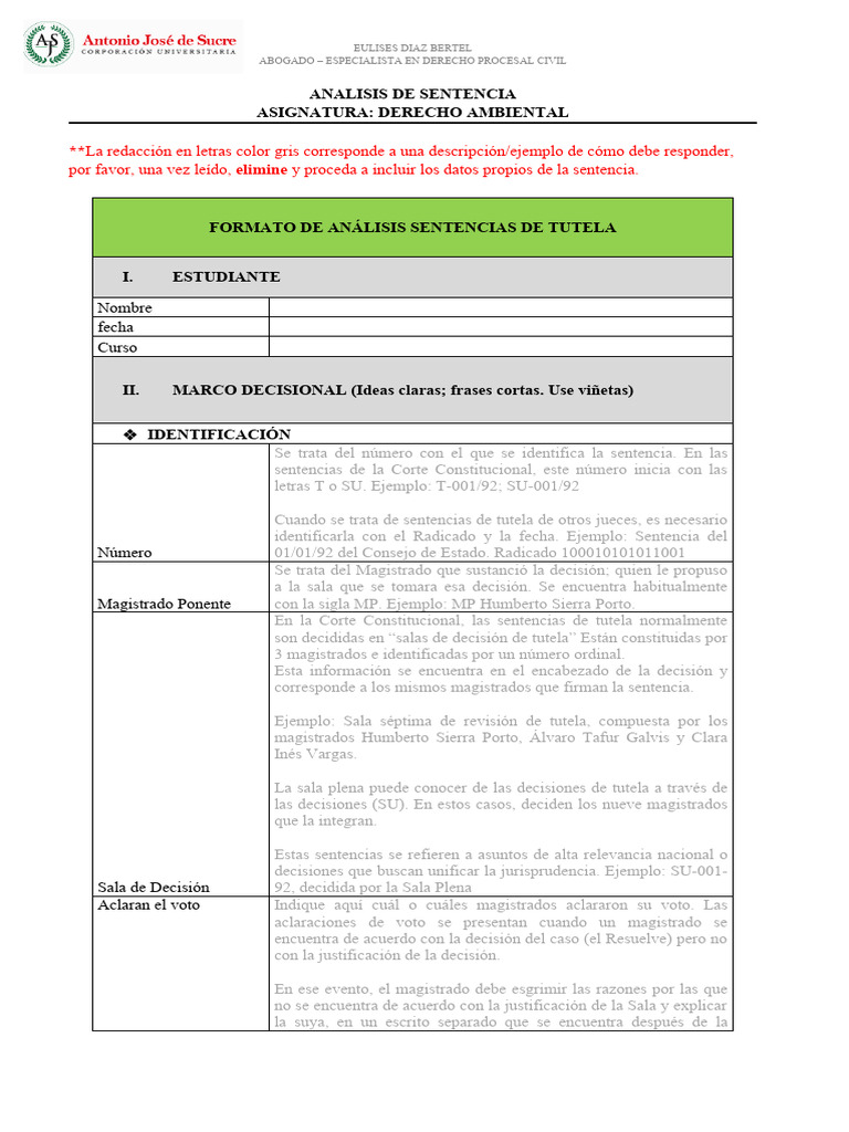 Formato de Analisis de Sentencia | PDF | Sentencia (ley) | Caso de ley Formato de Analisis de Sentencia | PDF | Sentencia (ley) | Caso de ley