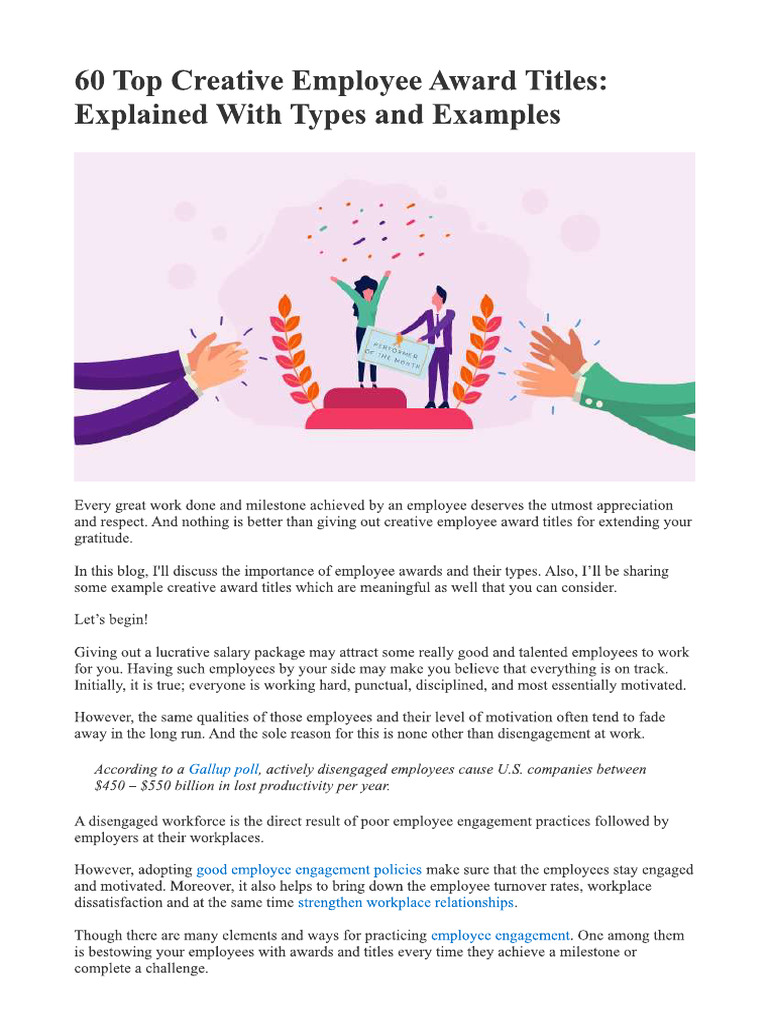 60 Top Creative Employee Award Titles - Explained With Types and ...