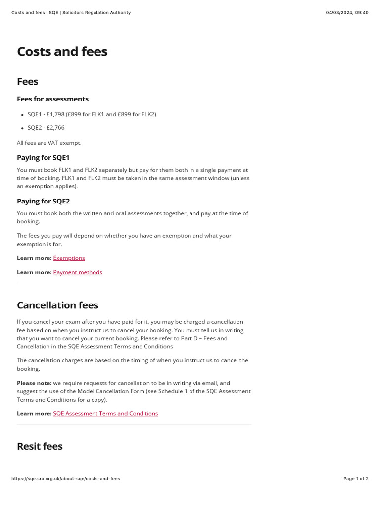 Costs and Fees - SQE - Solicitors Regulation Authority | PDF | Fee ...