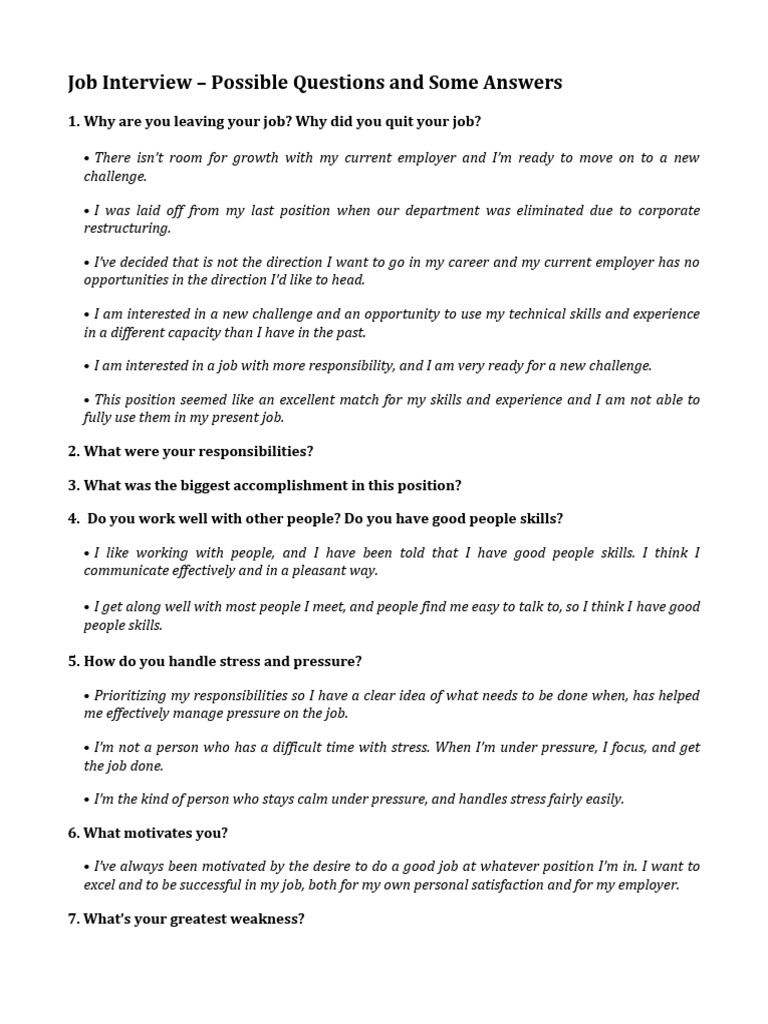 Job Interview Sample Answers | PDF | Job Interview | Business