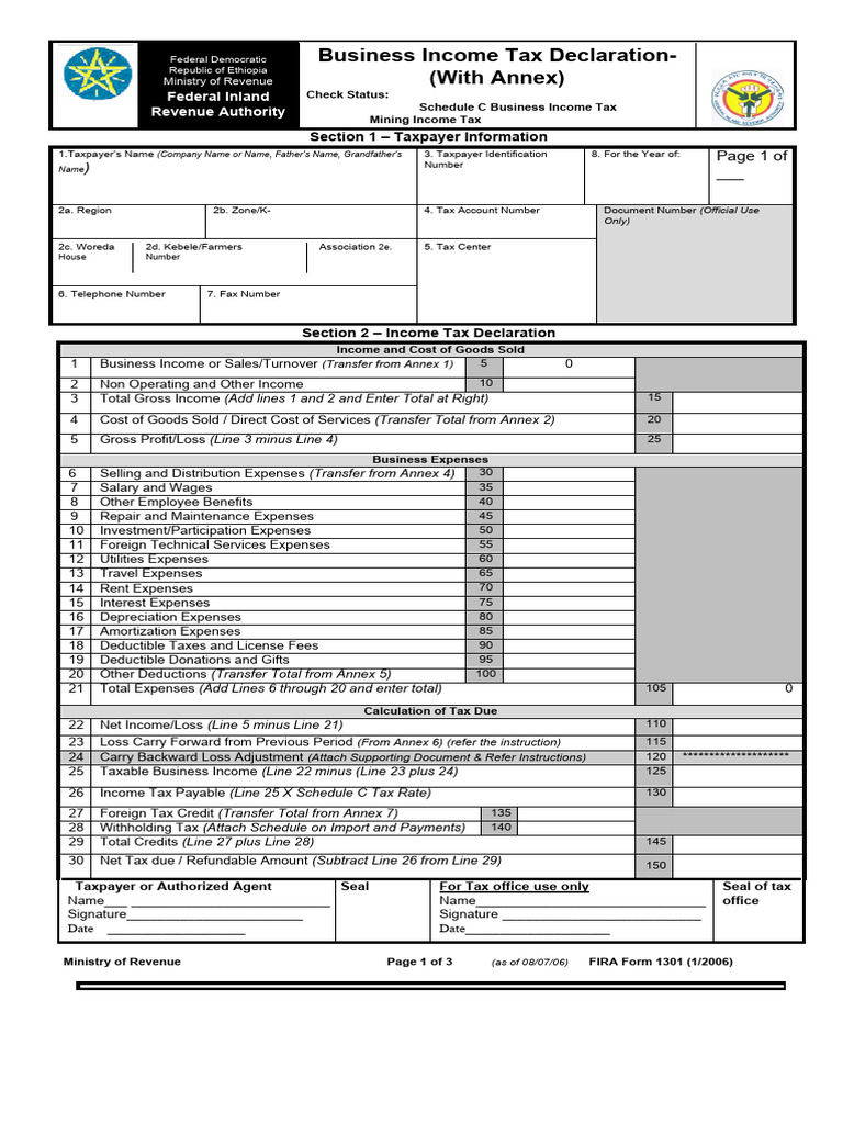 Business Income Tax Declaration Form | PDF | Expense | Income Tax