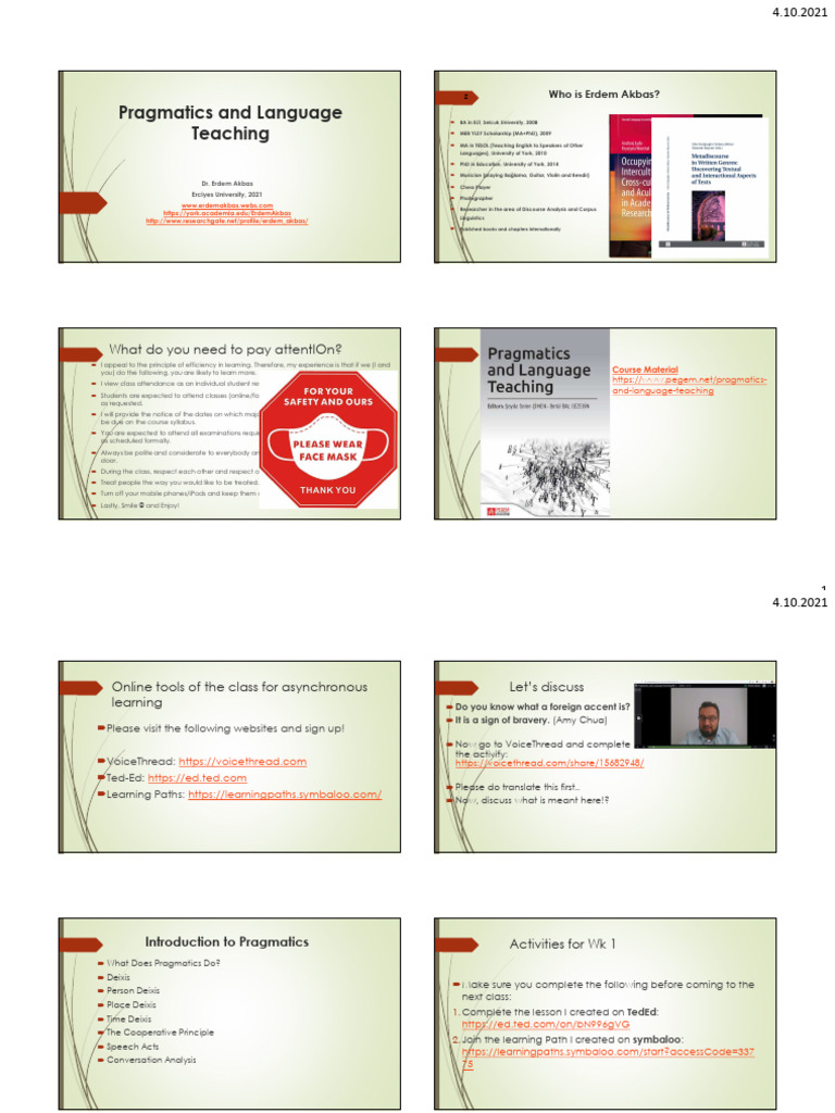 WK 1-4 Pragmatics and Language Teaching | PDF | Semantics | Language Mechanics
