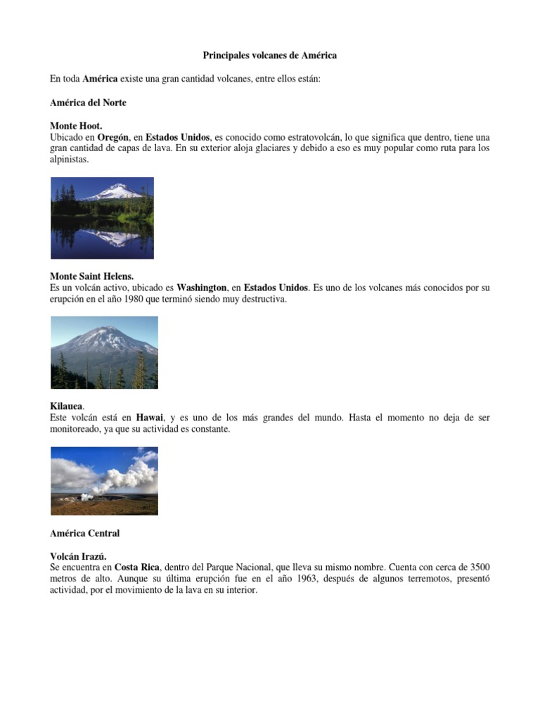 Principales Volcanes de América | PDF | Flora | Volcán
