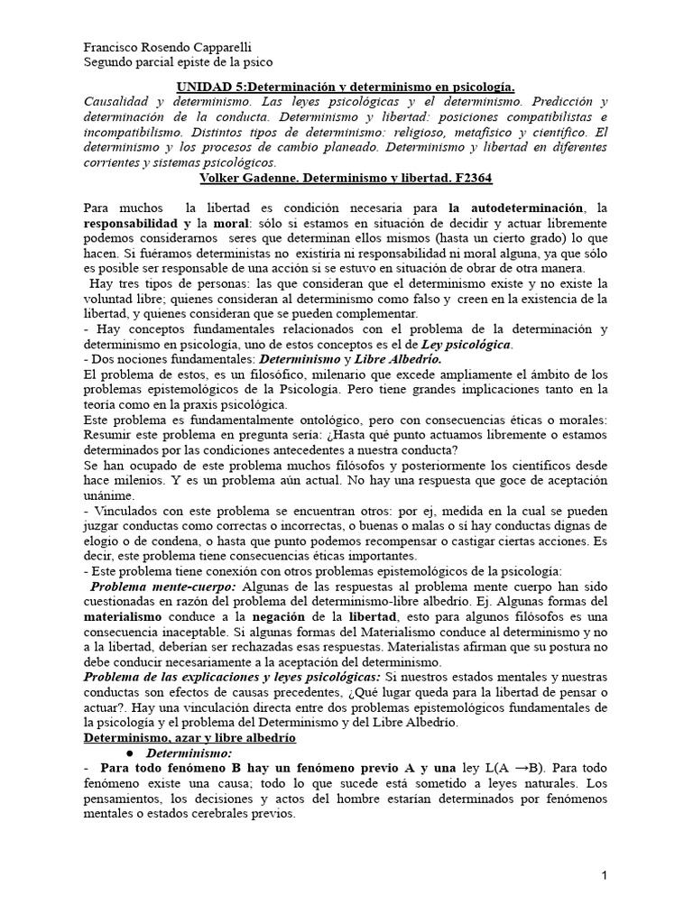Determinismo y Libre Albedrío en Psicología | PDF | Libre albedrío | Determinismo