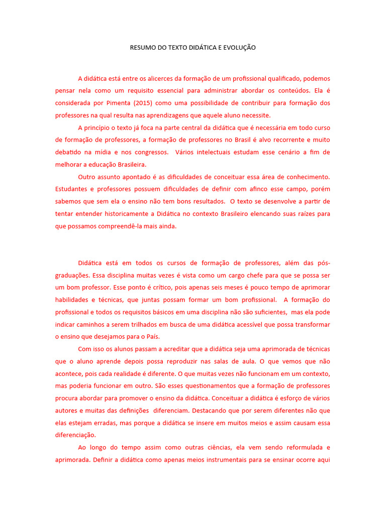 Resumo Do Texto Didática e Evolução | PDF | Pedagogia | Aprendizado