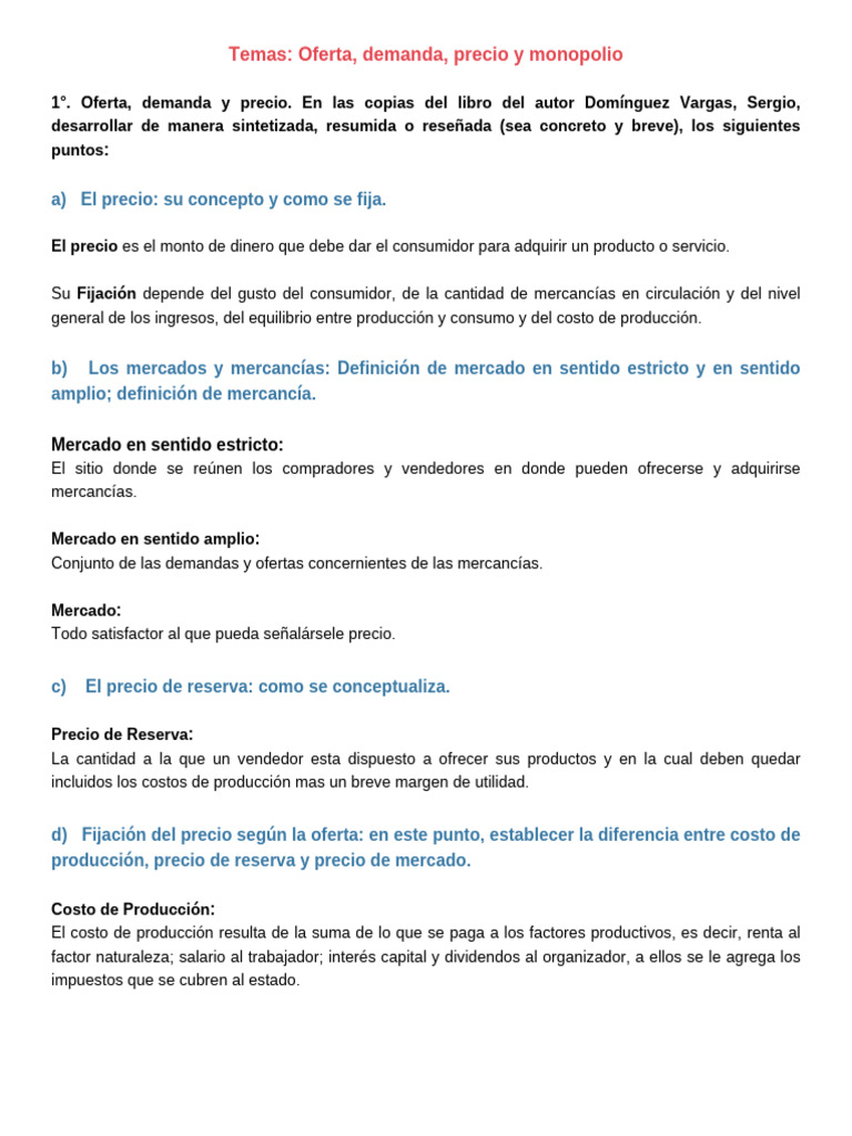TEORIA ECONOMICA OFERTA DEMANDA Y MONOPOLIO | PDF | Monopolio | Mercado (economía)