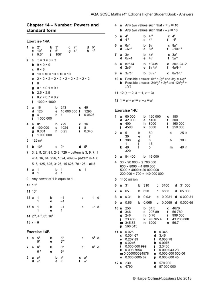 AQA GCSE Maths Higher Answers | PDF