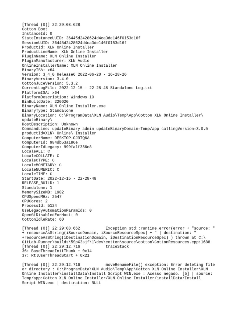XLN Online Installer Error Log | PDF | Computing | Software Engineering
