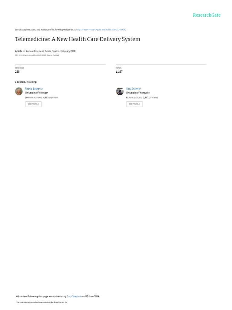 Telemedicine A New Health Care Delivery System | PDF