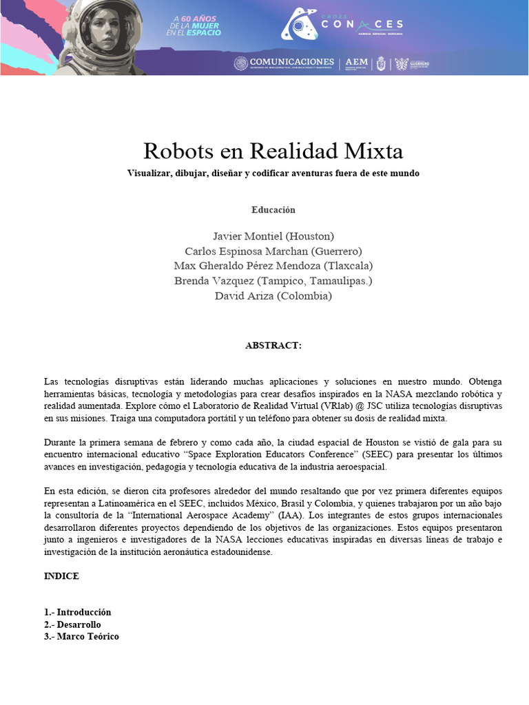 Robots en Realidad Mixta. CONACE | PDF | Aprendizaje | Nasa