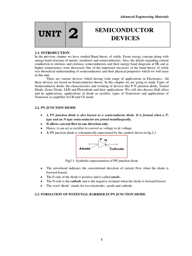 Unit II - Semiconductor Devices | PDF | P–N Junction | Bipolar Junction Transistor