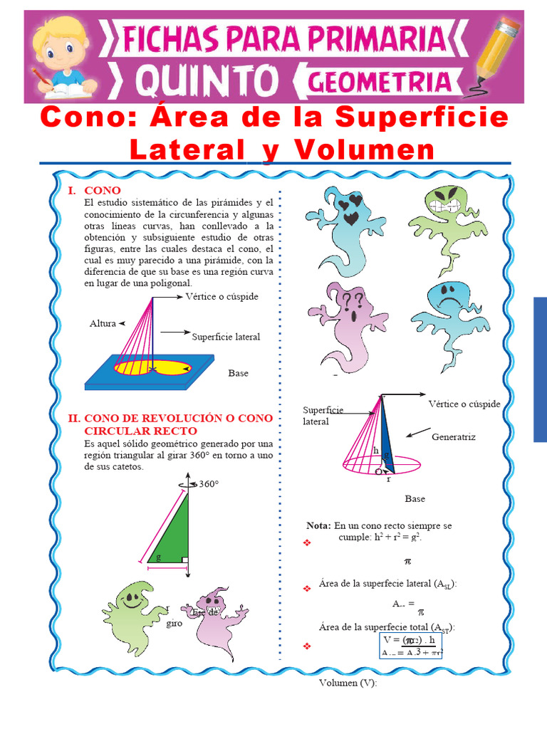 Área y Volumen Del Cono para Quinto de Primaria | PDF | Geometría ...
