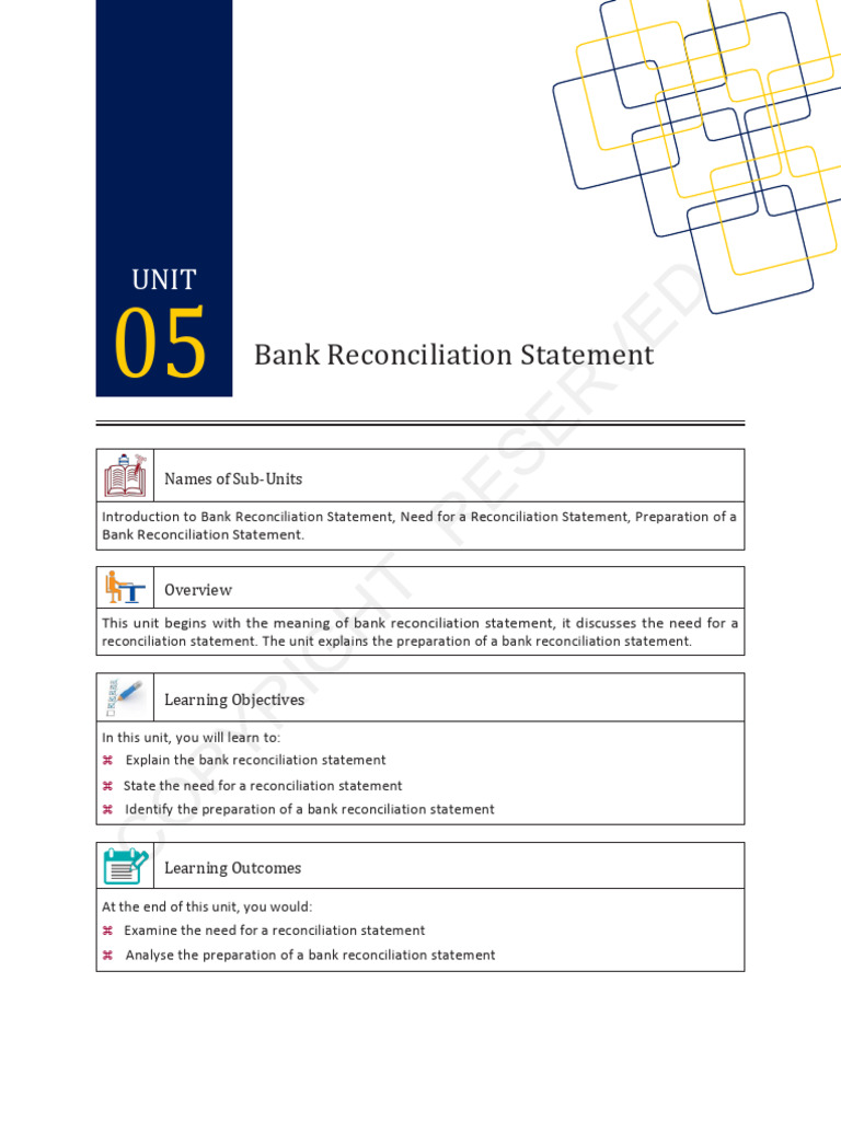 Bank Reconciliation Statement: Names of Sub-Units | PDF | Overdraft | Banks
