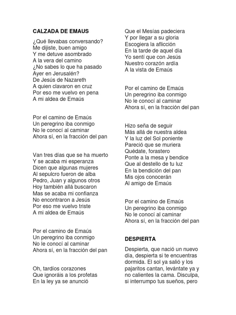 Letra de Canciones Emaus | PDF