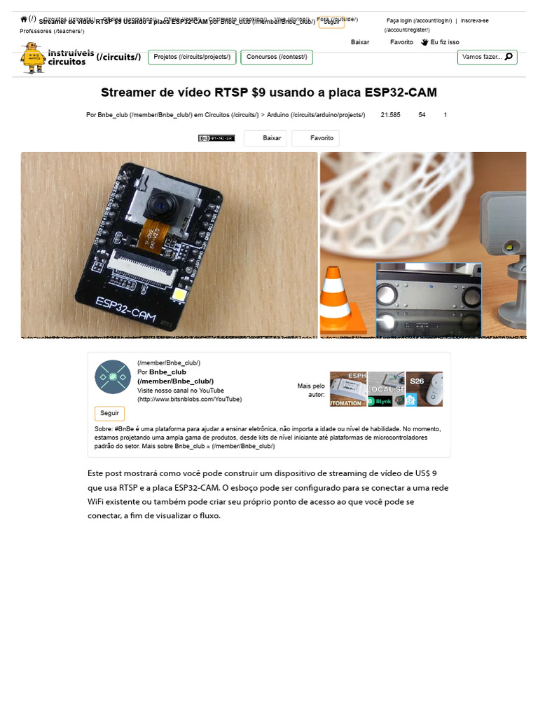 Streamer de Vídeo RTSP $9 Usando A Placa ESP32-CAM - 3 Passos - Instruíveis | PDF | Rede de ...