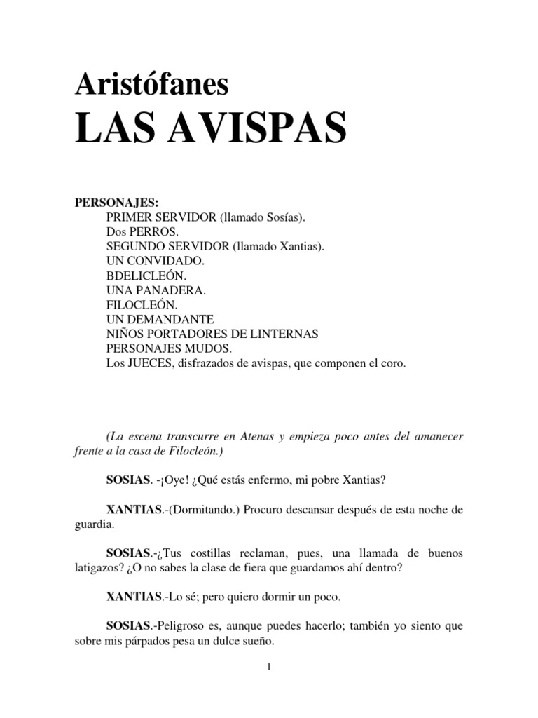 Comedia Griega: "Las Avispas" de Aristófanes | PDF