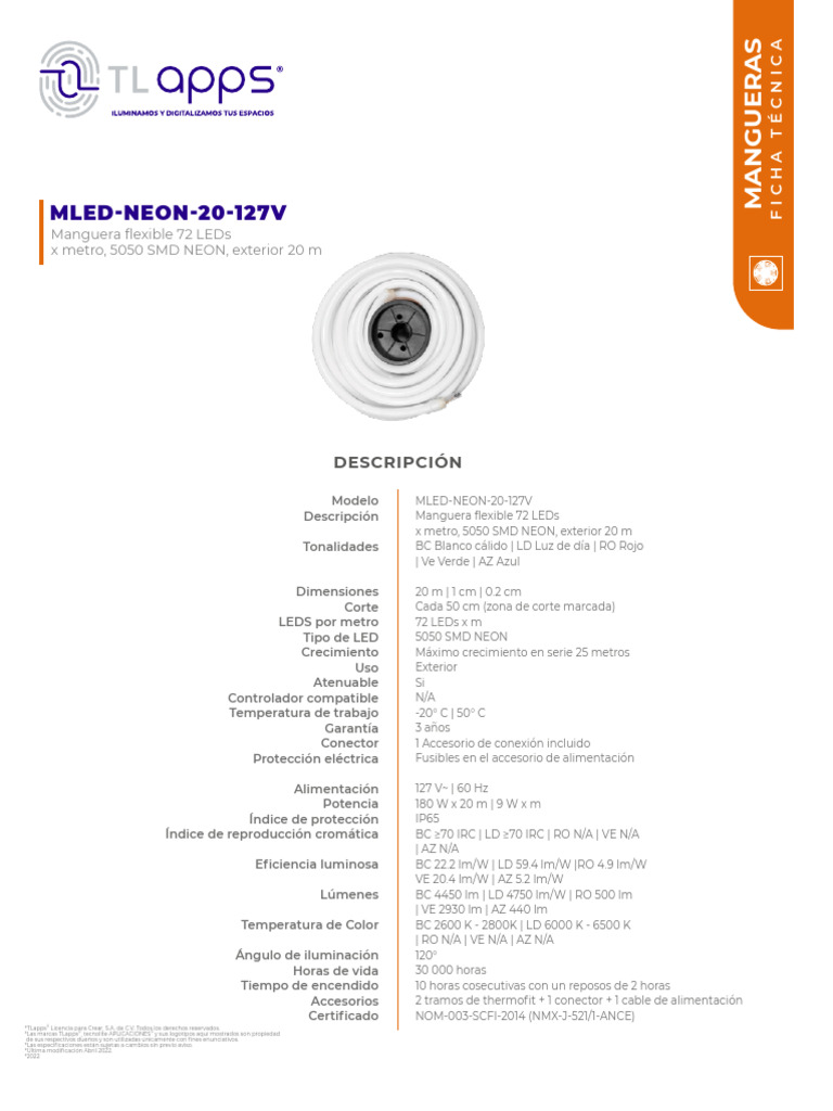 Aleros Fachada Mled Neon 20 127v | PDF | Diodo emisor de luz | Ligero