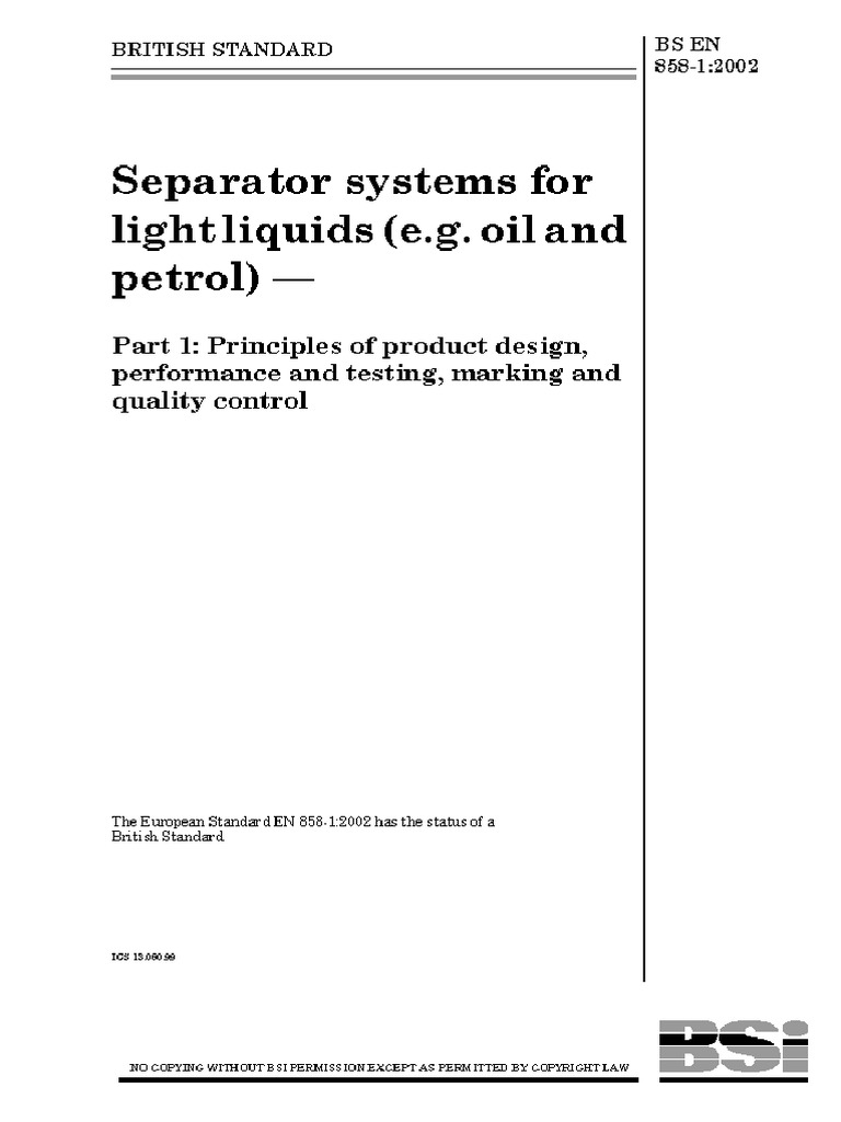 BS en 858-1-2002 | PDF