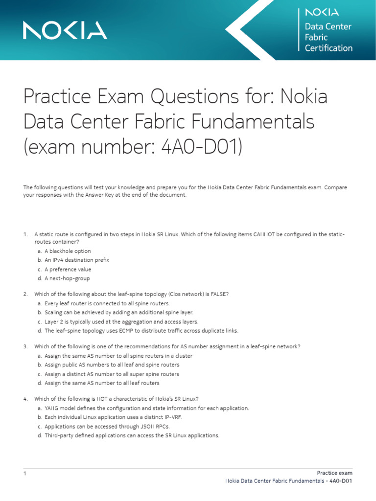 Nokia_Practice_Exam_for_Nokia_Data_Center_Fabric_Fundamentals_(4A0_D01)_Presentation_EN | PDF ...