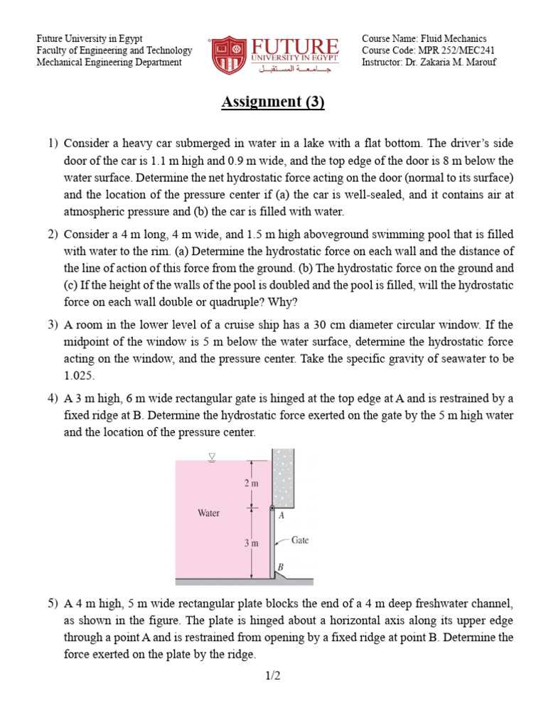 Assignment | PDF | Pressure | Force
