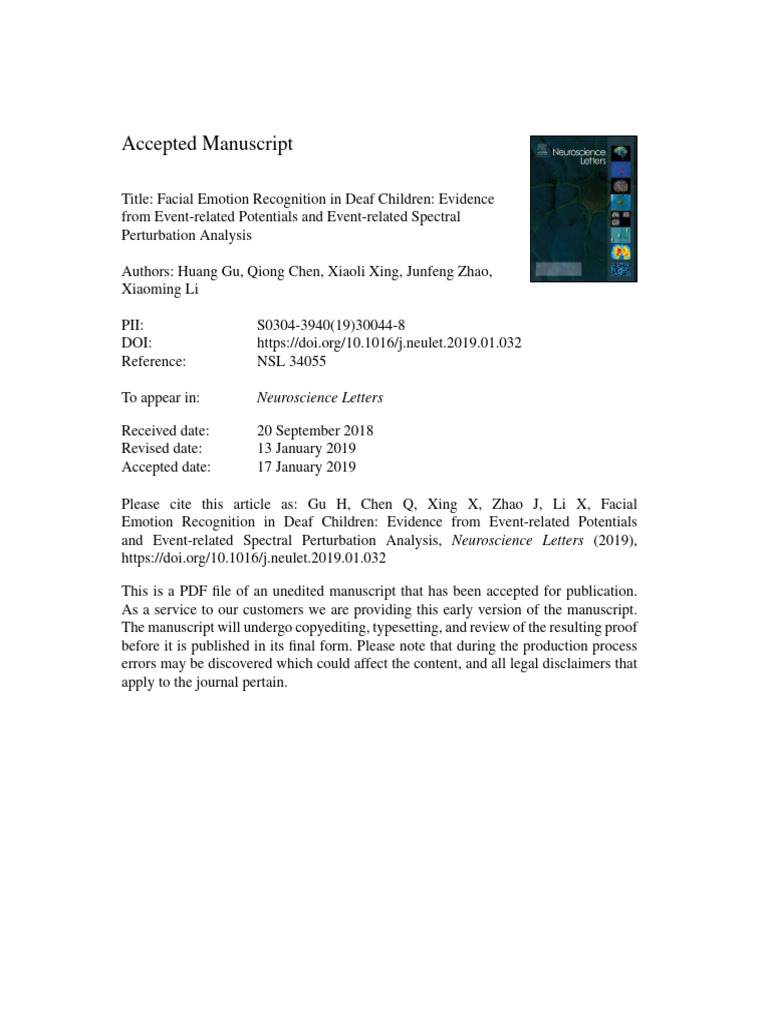 Accepted Manuscript: Neuroscience Letters | PDF | Event Related ...