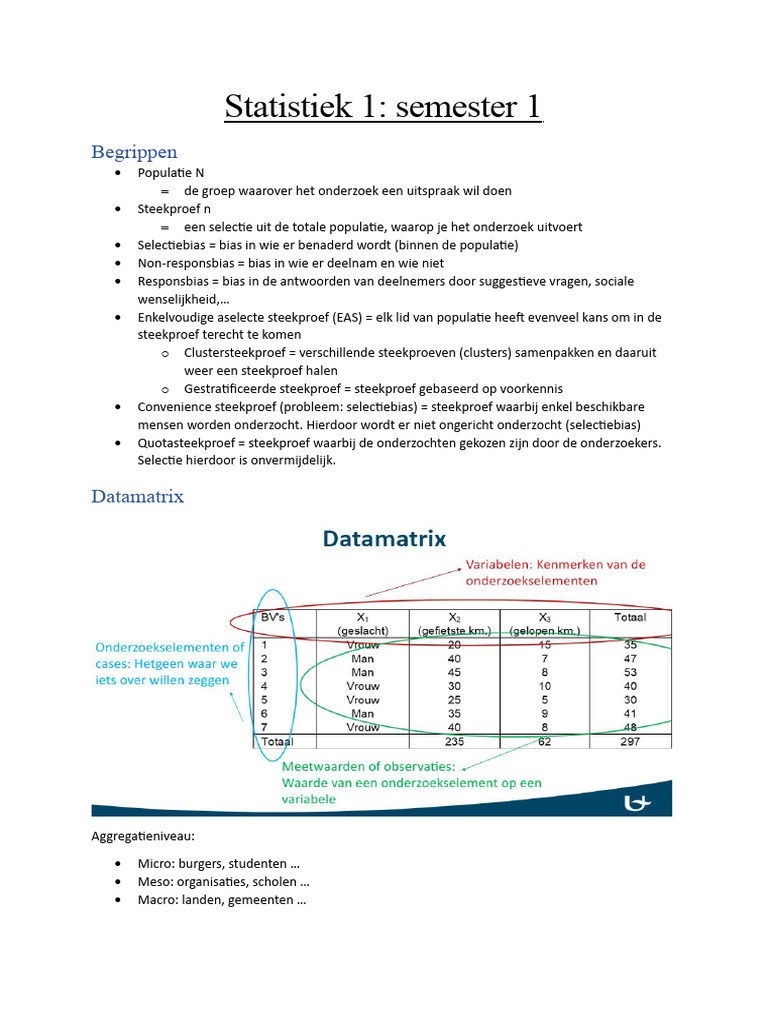 Statistiek 1 Sem 1 | PDF