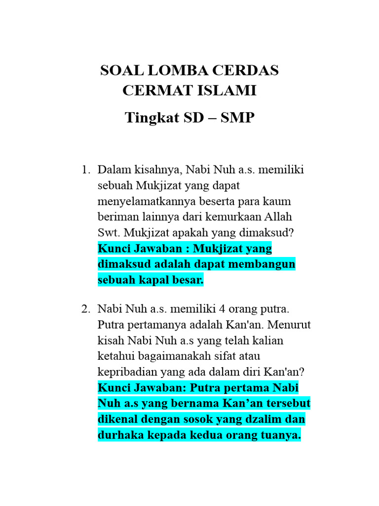 Soal LCCI Tingkat SD - SMP | PDF | Agama & Spiritualitas