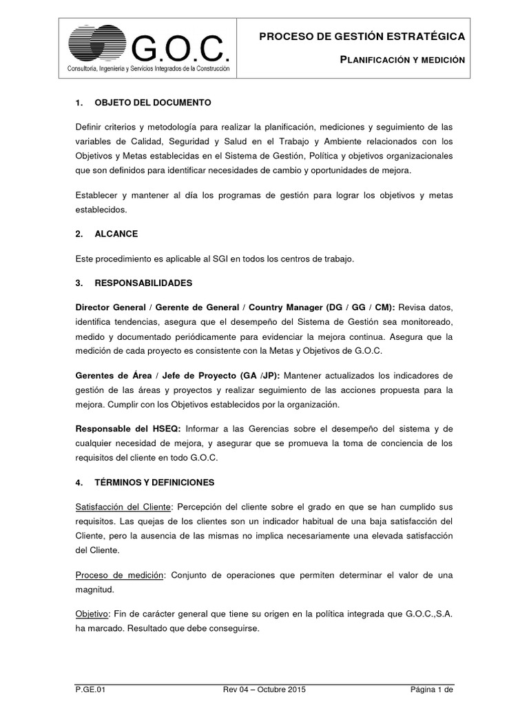 .01 Planificación y Medición (Rev 04) | PDF | Planificación | Medición