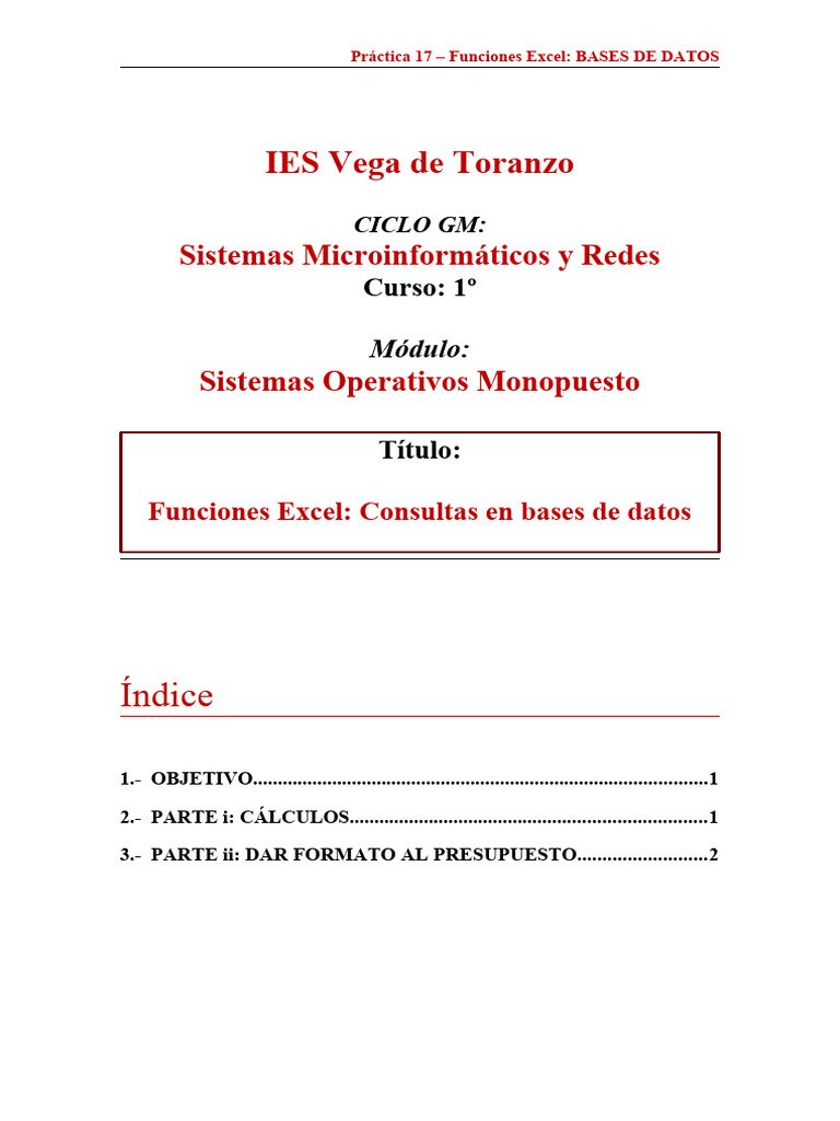 Práctica17 - FuncionesExcel BASES - DE - DATOS | PDF | Bases de datos | Microsoft Excel