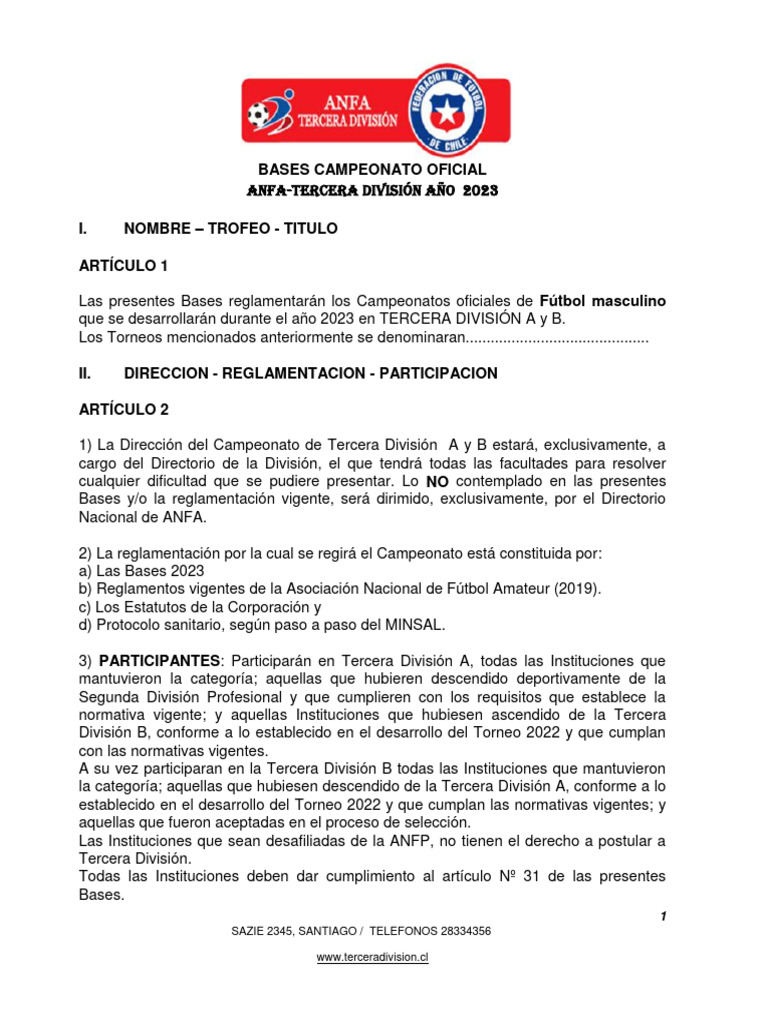 Bases 2023 con membrete | PDF | Asociación de Futbol