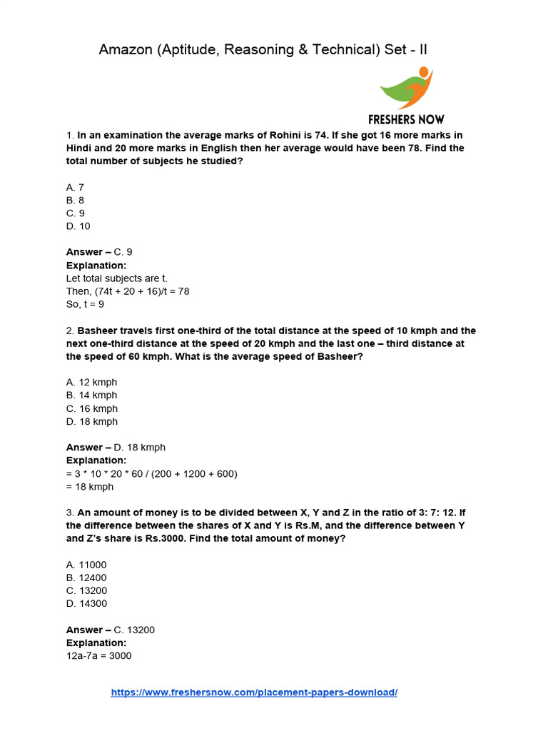 Amazon Aptitude Reasoning Technical Set II 1 | PDF | Computer Programming | Algorithms And Data ...