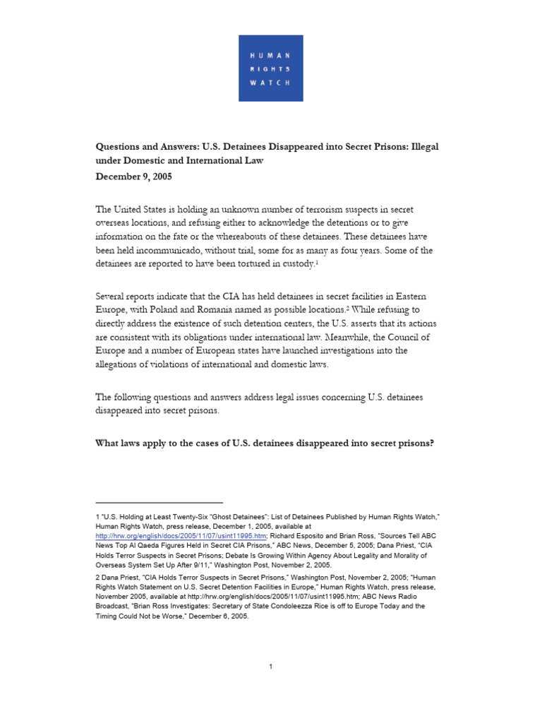 Questions - Answers.US Detainees Disappeared Into Secret Prisons | PDF ...