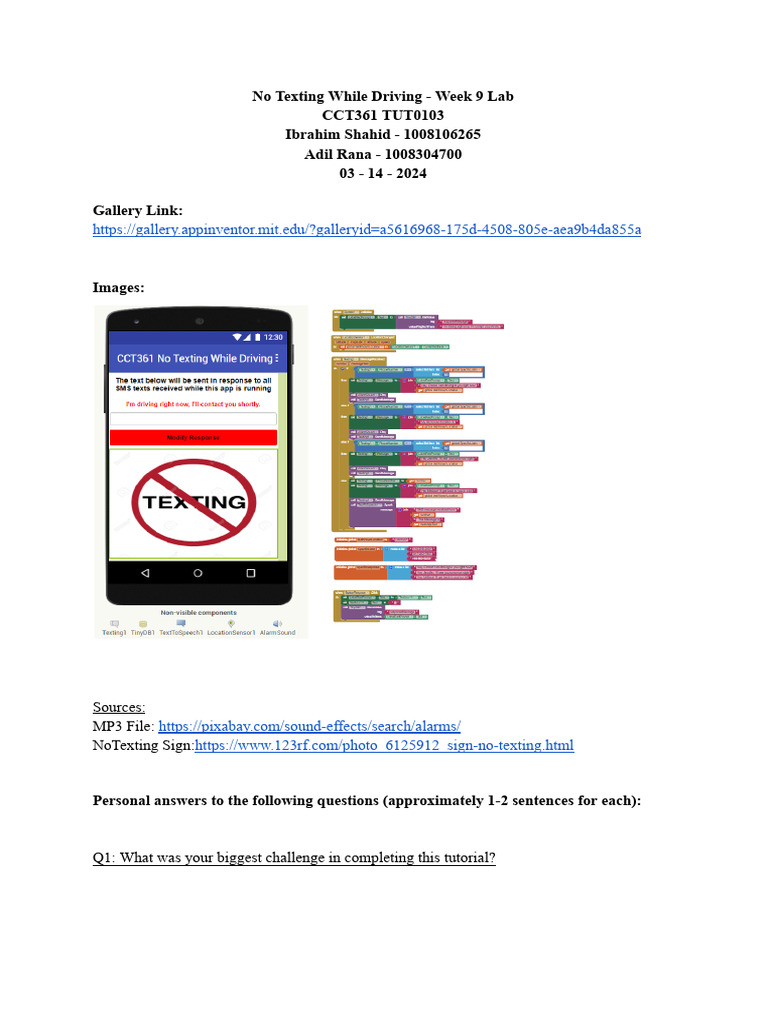 CCT361 - Ibrahim & Adil - No Texting While Driving | PDF
