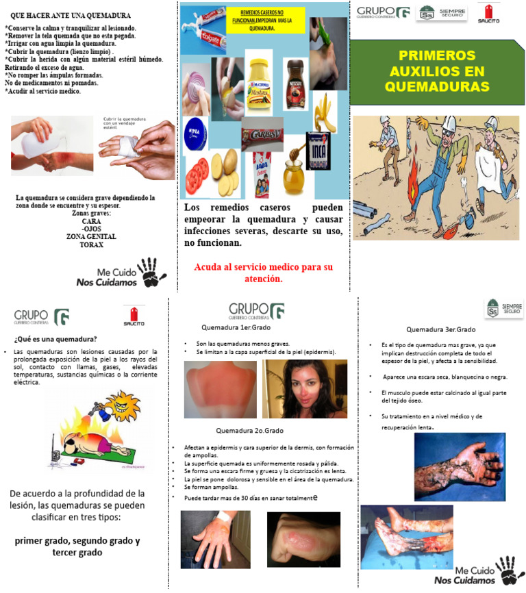 Triptico Primeros Aux - Quemaduras | PDF | Quemar | Piel