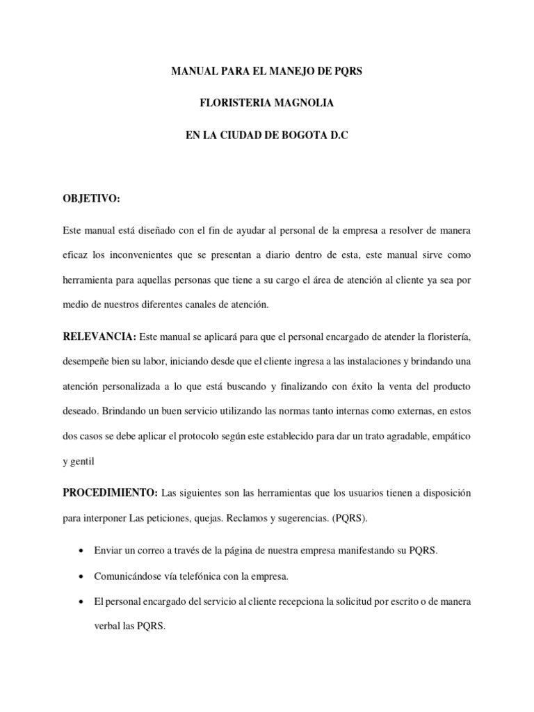 Manual para El Manejo de PQRS | PDF | Servicio al Cliente | Business