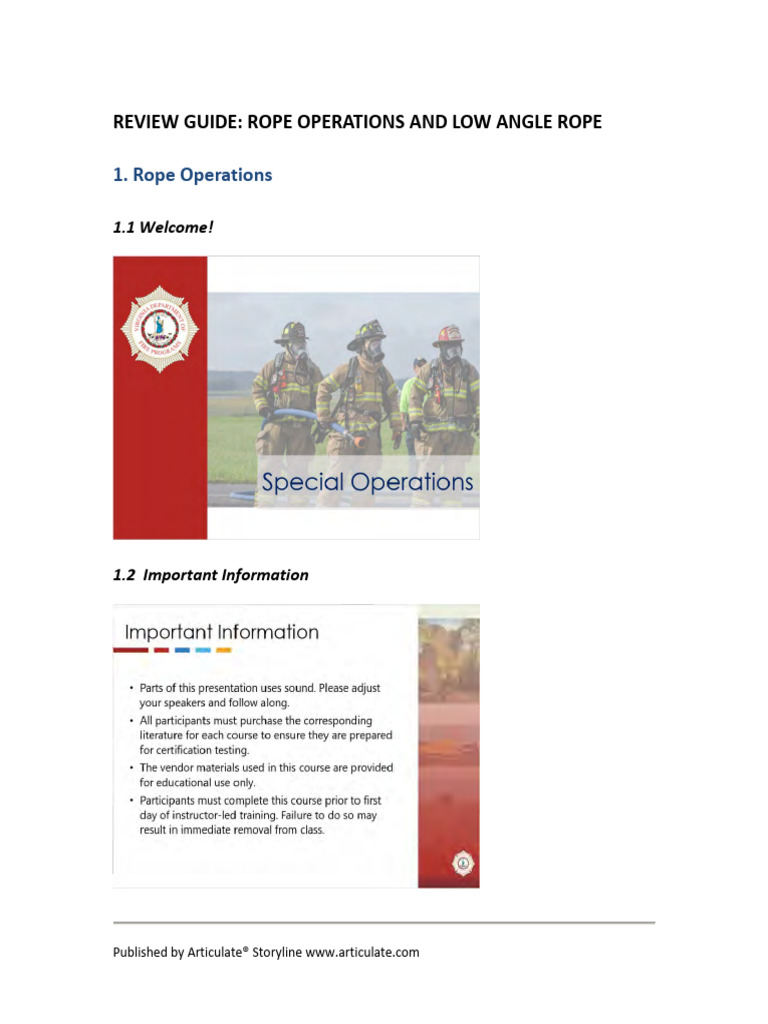 Review Guide Rope Operations and Low Angle Rope | PDF | Knot