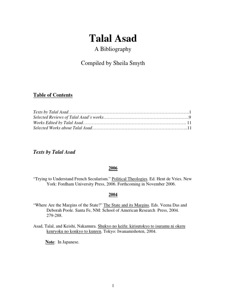 Talal Asad - Bibliography | Download Free PDF | Anthropology | Ethnography