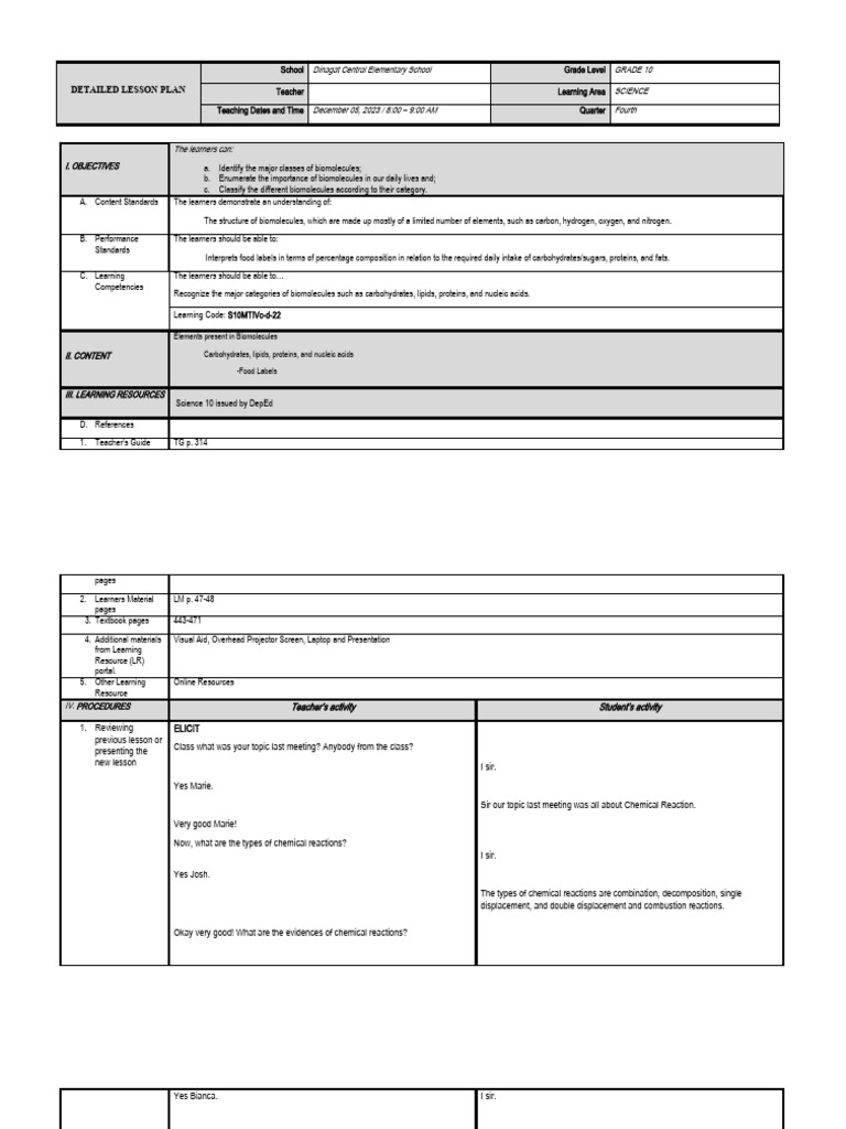 5-Es-Lesson-Plan-BIOMOLECULES-FS-12 | PDF | Biomolecules | Foods