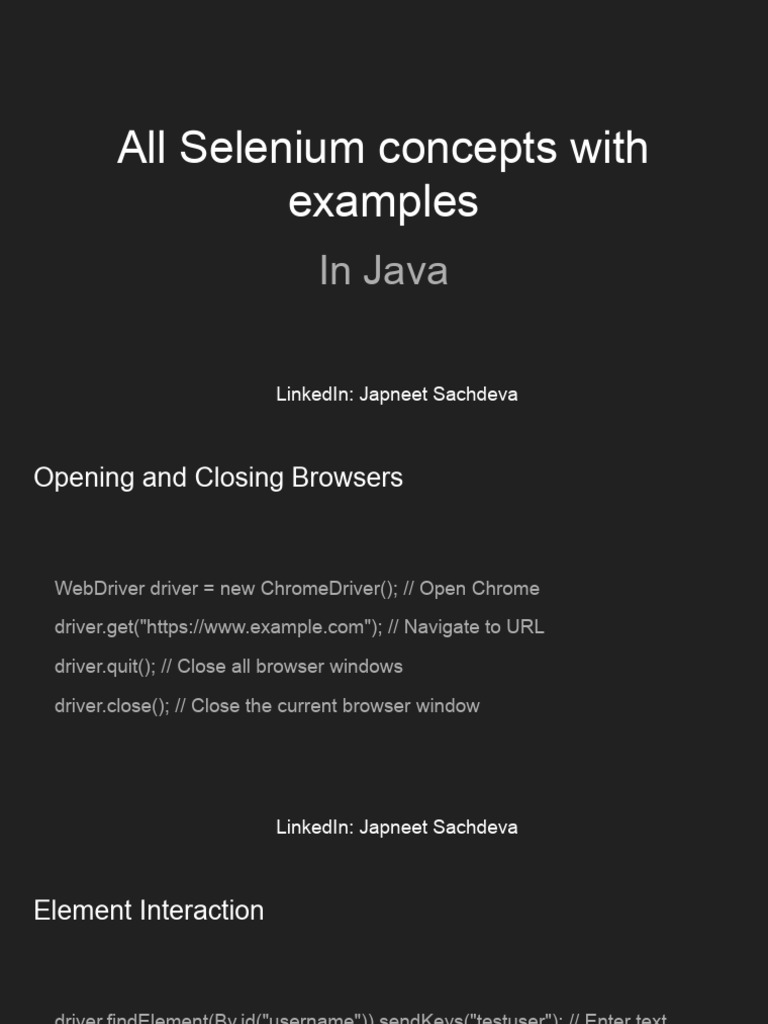 All Selenium Java Commands | PDF | Selenium (Software) | Computer Science All Selenium Java Commands | PDF | Selenium (Software) | Computer Science